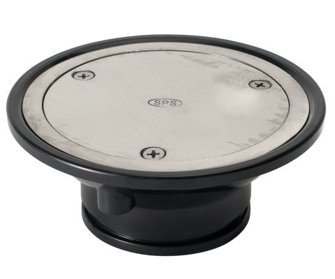 150mm round 304 S/S vinyl floor cleanout, ABS lower body - push-in 100mm